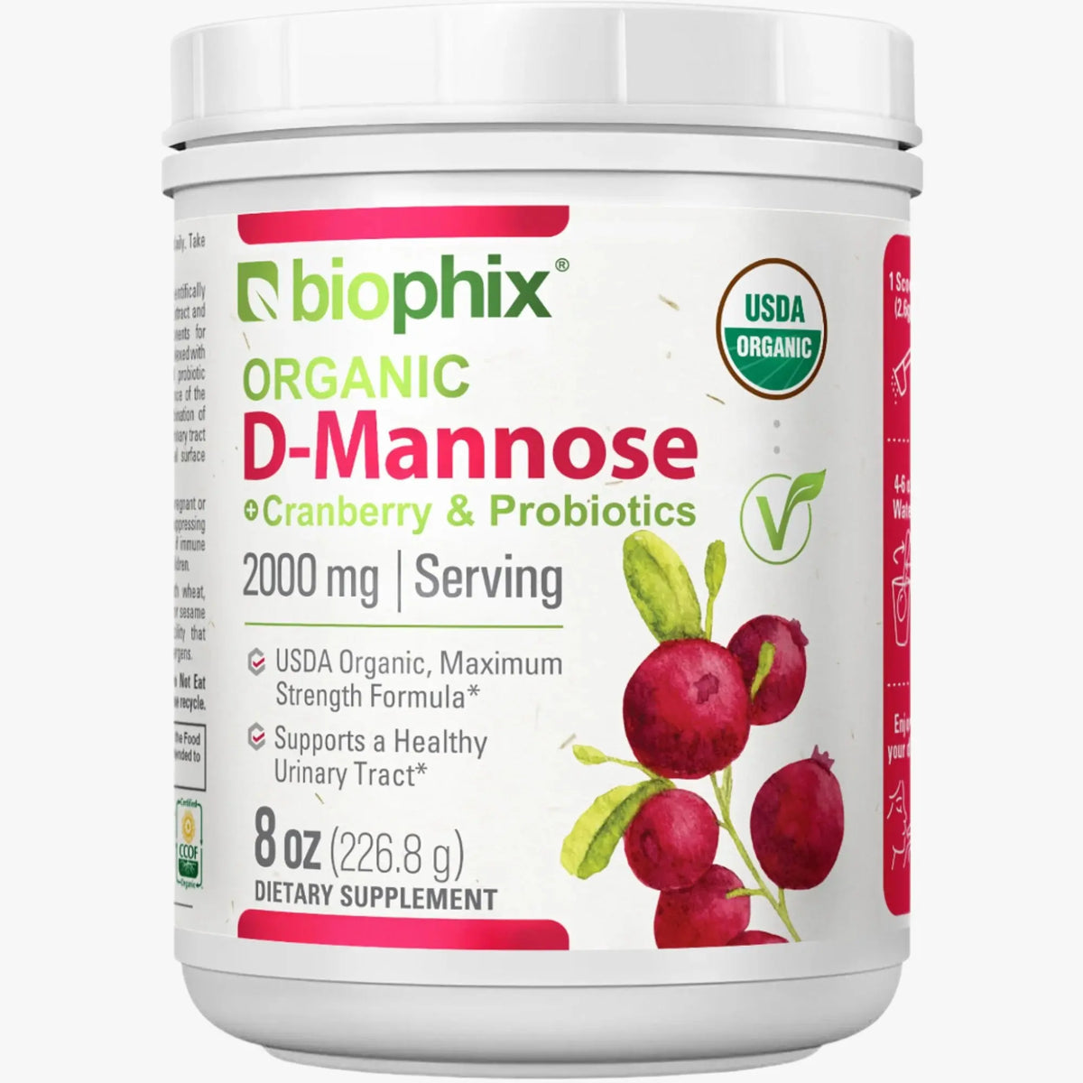 biophix Organic D-Mannose Plus Cranberry & Probiotics 8 oz 226.8 g ...
