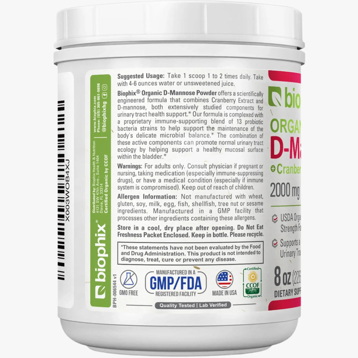 biophix Organic D-Mannose Plus Cranberry & Probiotics 8 oz 226.8 g ...
