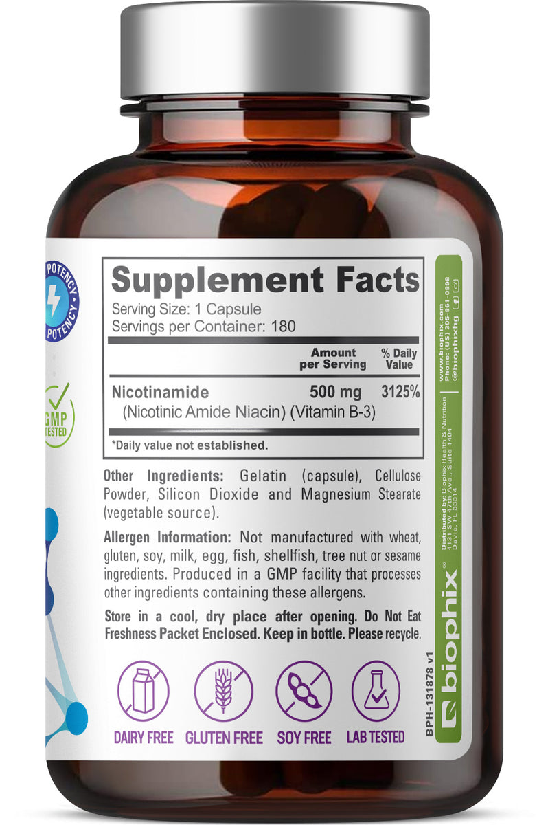 Nicotinamide 500 mg 180 Capsules – Biophix