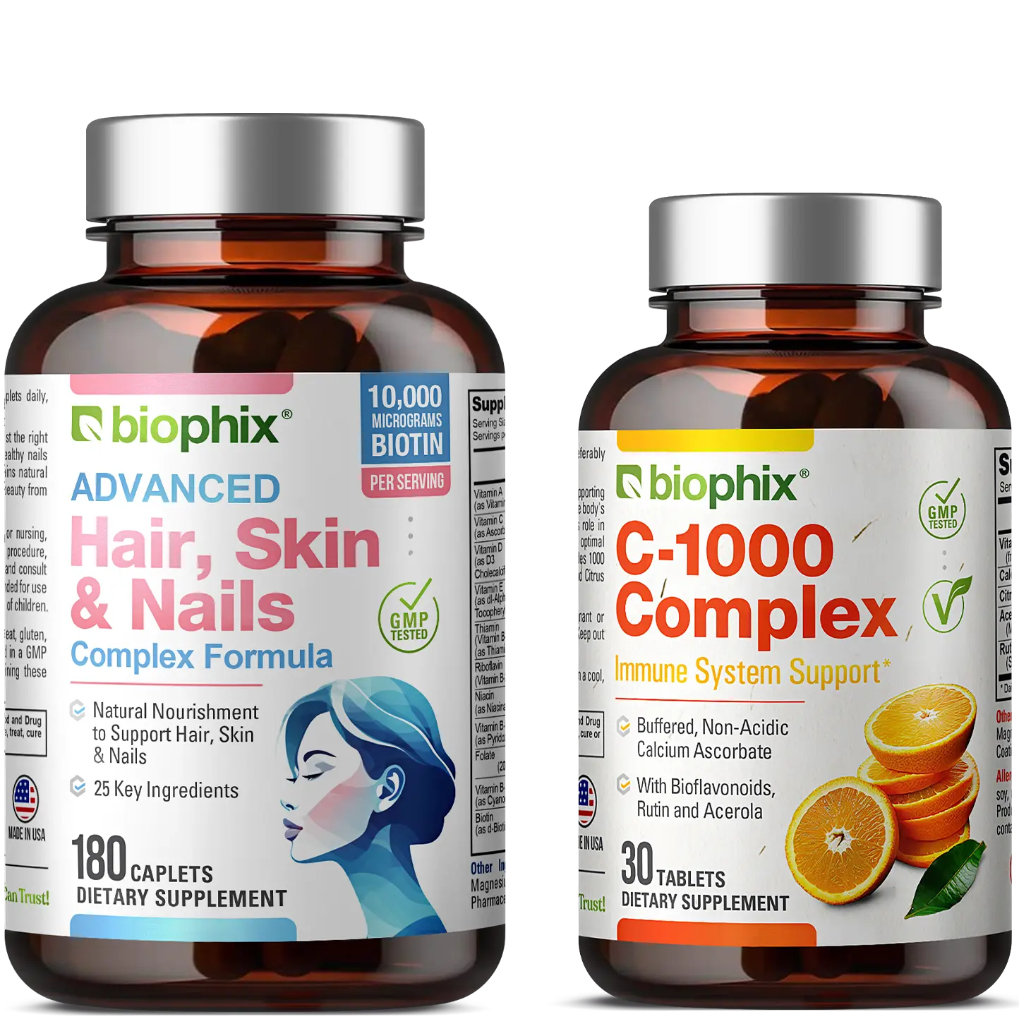 biophix Hair Skin and Nails Complex Formula 180 Caplets with Free – Biophix