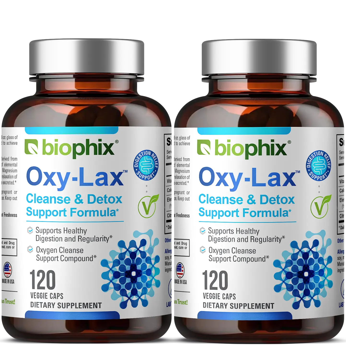 Biophix Oxy-Lax 750 mg 120 Vegetarian Capsules - 2 Pack - Gentle